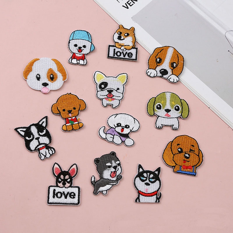 Cartoon Cute Puppy Self-Adhesive Style Embroidery Cloth Stickers ...