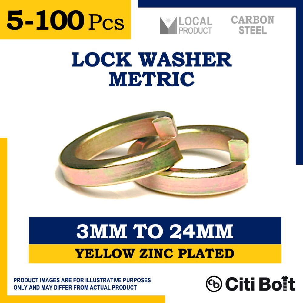5-100pc Lock Washer Metric / Spring Washer / Split Washer YP Yellow ...