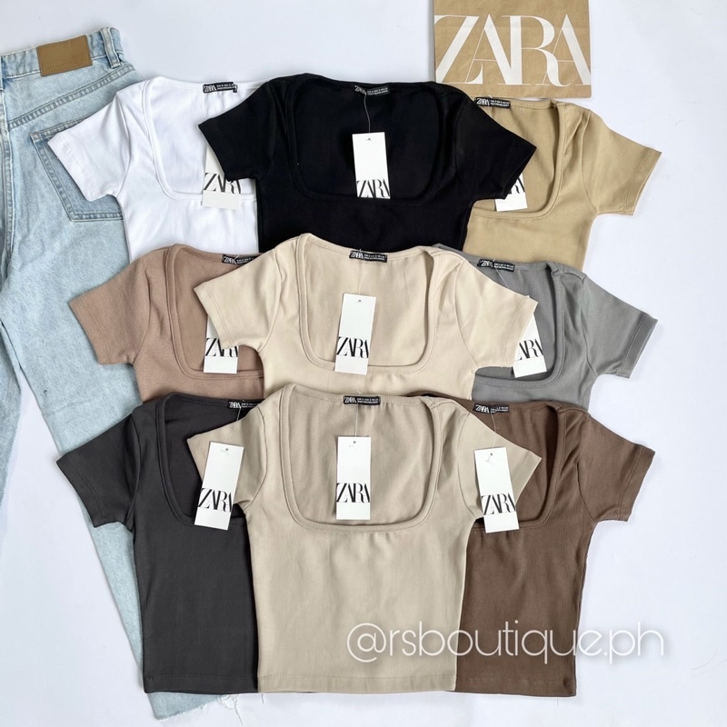 Zara Ribbed Squareneck New Part 3 | Shopee Philippines
