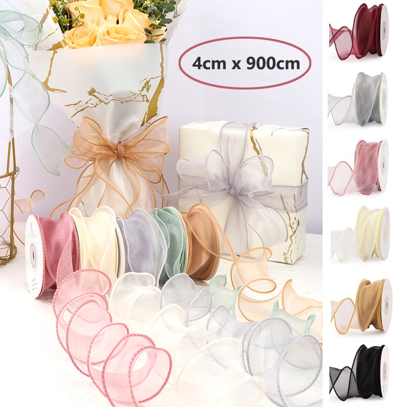 (4*900cm)1 roll Chiffon Ribbon Flower wrapping Baking Ribbons DIY Gifts ...