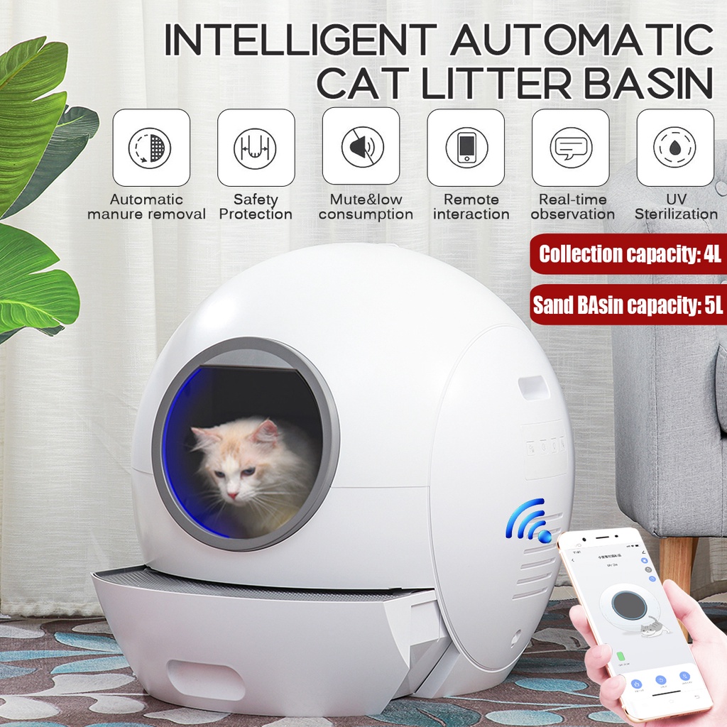 Electric Cat Litter Box Lid Cats Toilet Automatic Closed Smart Wifi Pet ...