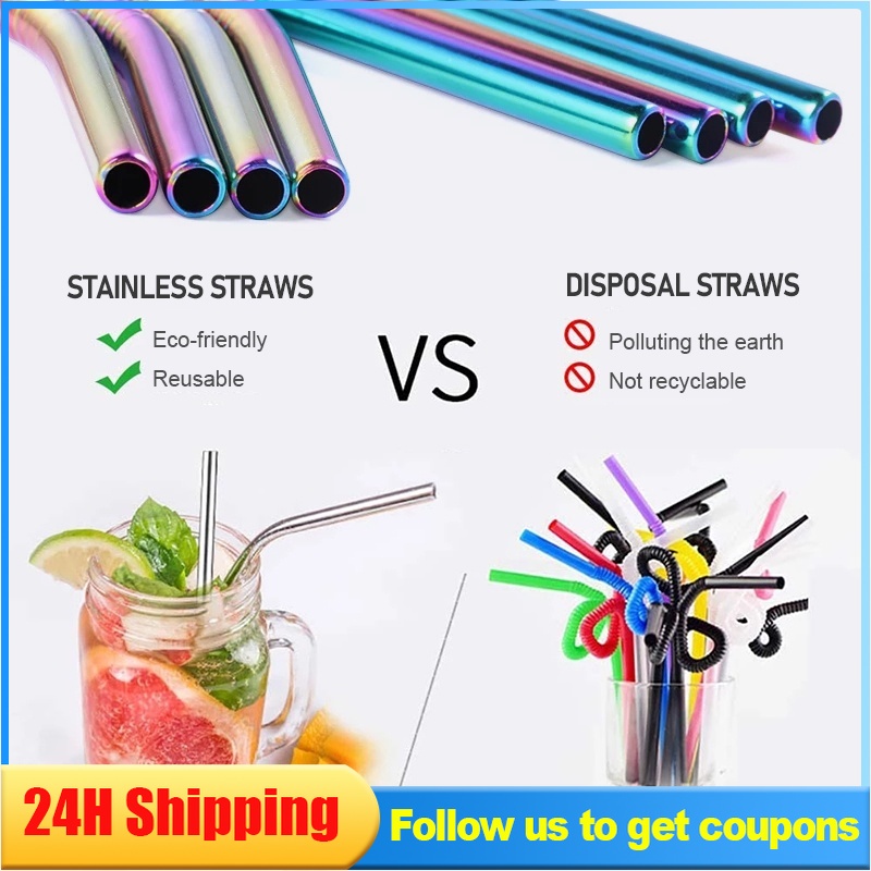 5PCS/Set Metal Straws Stainless Steel Reusable Multi Colors Drinking ...