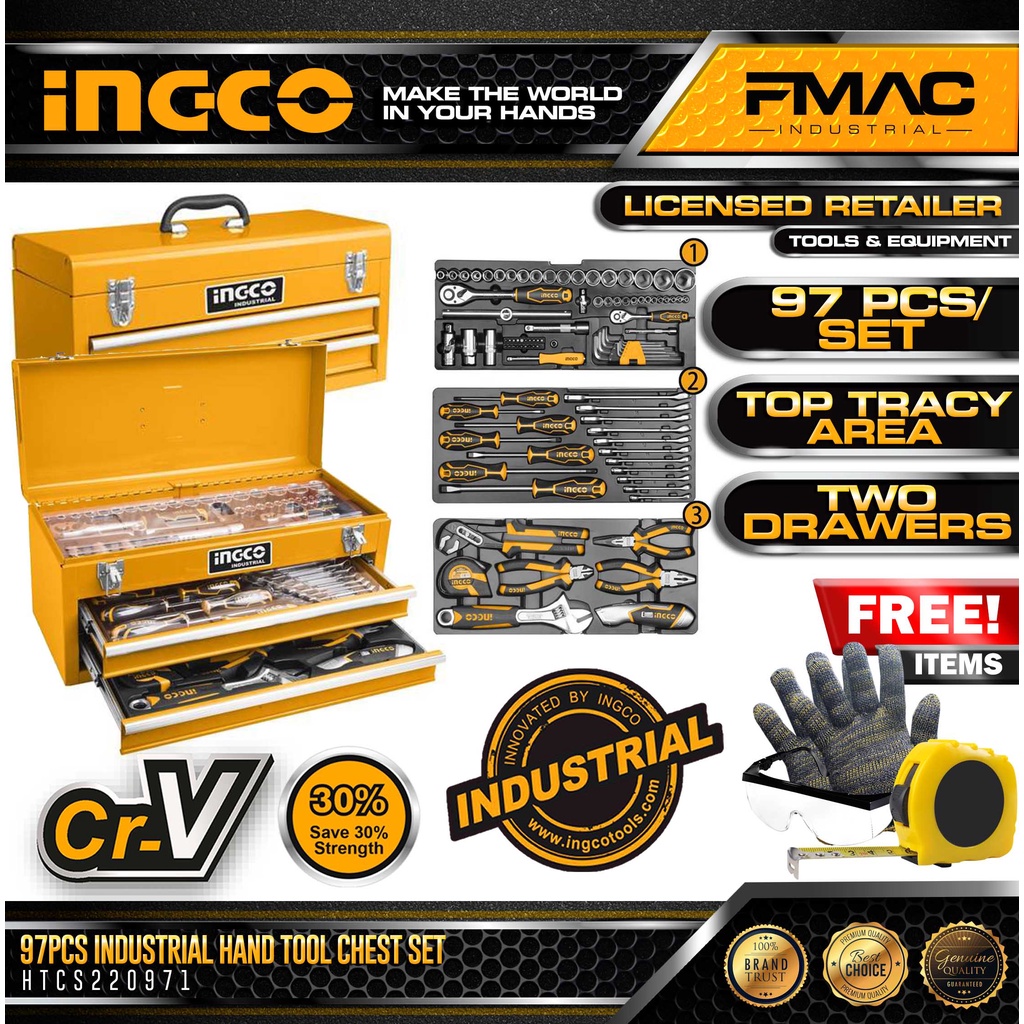 INGCO Industrial Complete 97 Pcs / Set Hand Tool Chest Set HTCS220971 ...