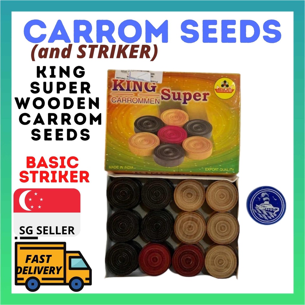 KING SUPER CARROM MEN WITH STRIKER COINS SEEDS MADE IN INDIA QUALITY ...