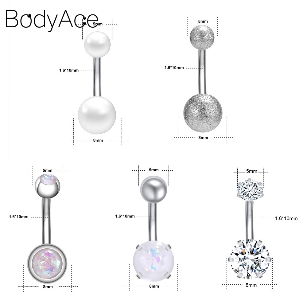 5 Pcs Pearl Navel Rings Black Stainless Steel Belly Button Rings Crystal Belly Navel Piercings ...