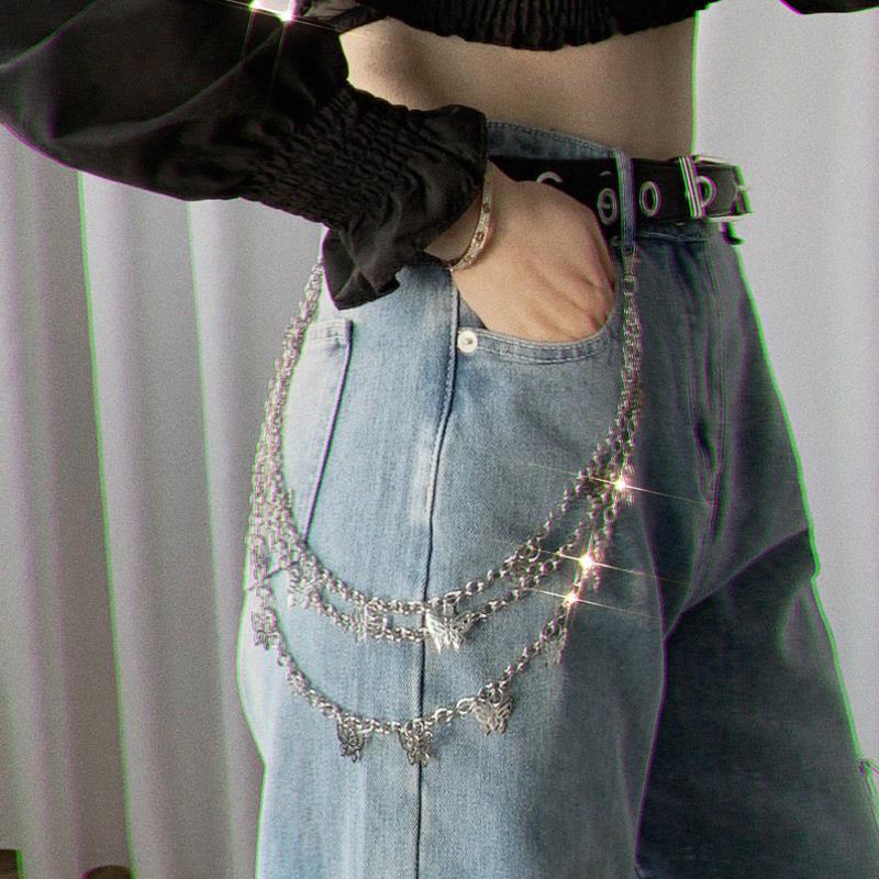 Y2k JK Girls Punk Street Butterfly Belt Waist Chain Women Pants Skirt ...
