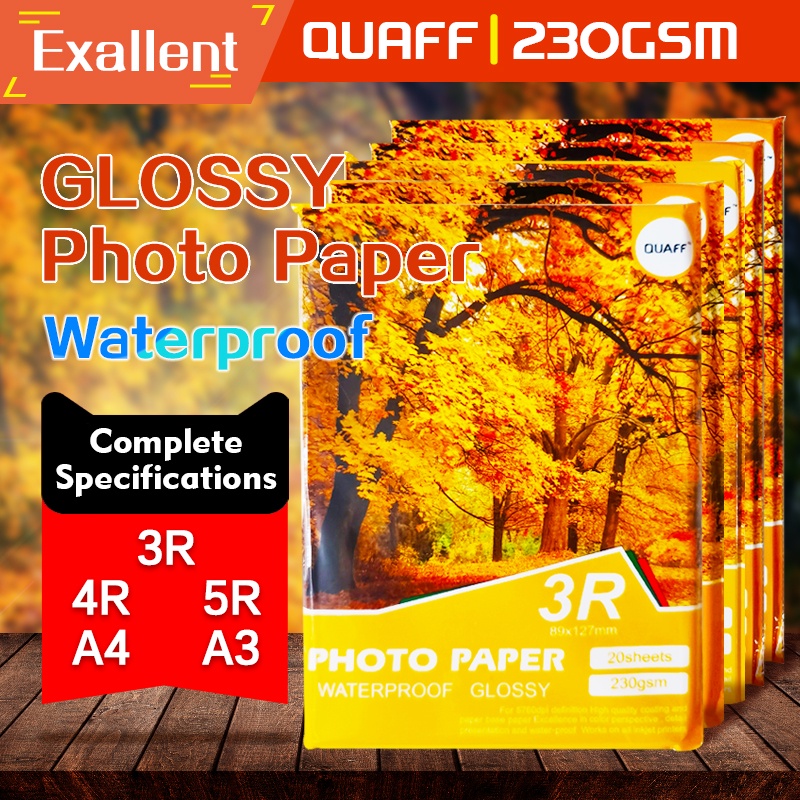3R/4R/5R/A4 High Glossy Photo Paper 20sheets Quaff Brand | Shopee ...