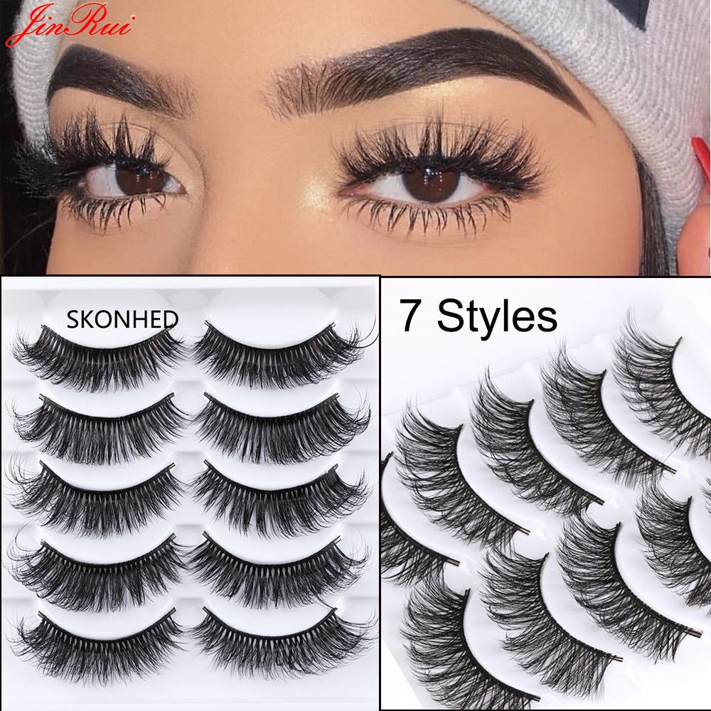 5Pair 3D Mink False Eyelashes Wispy Cross Long Thick Soft Fake Eye ...