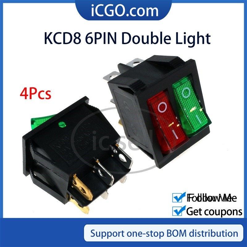 4PCS KCD8 6PIN 16A 250V 20A 125V Double Light Switch Rocker Switch ...