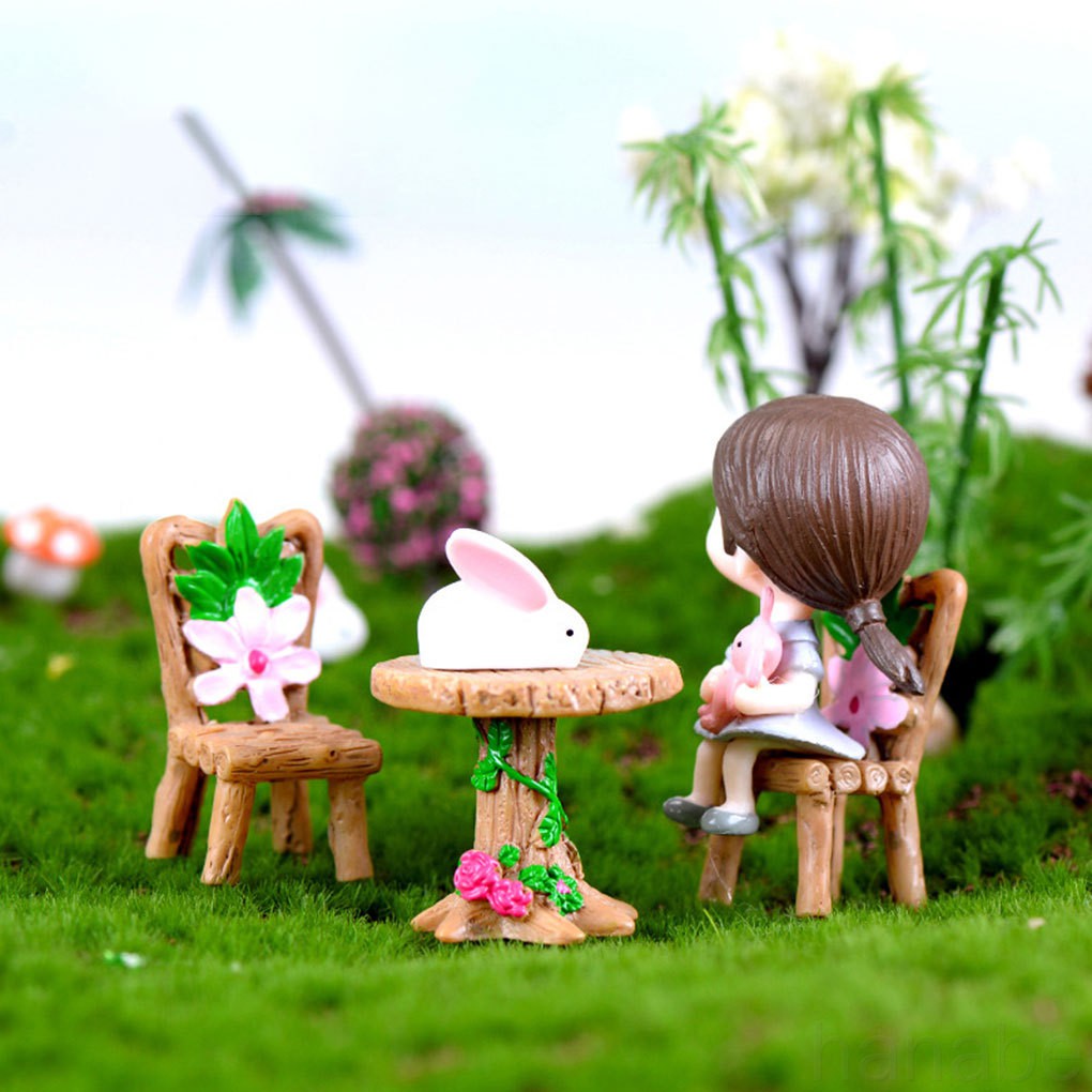 3PCS Table Chair Resin Craft Micro Landscape Ornament Fairy Garden ...
