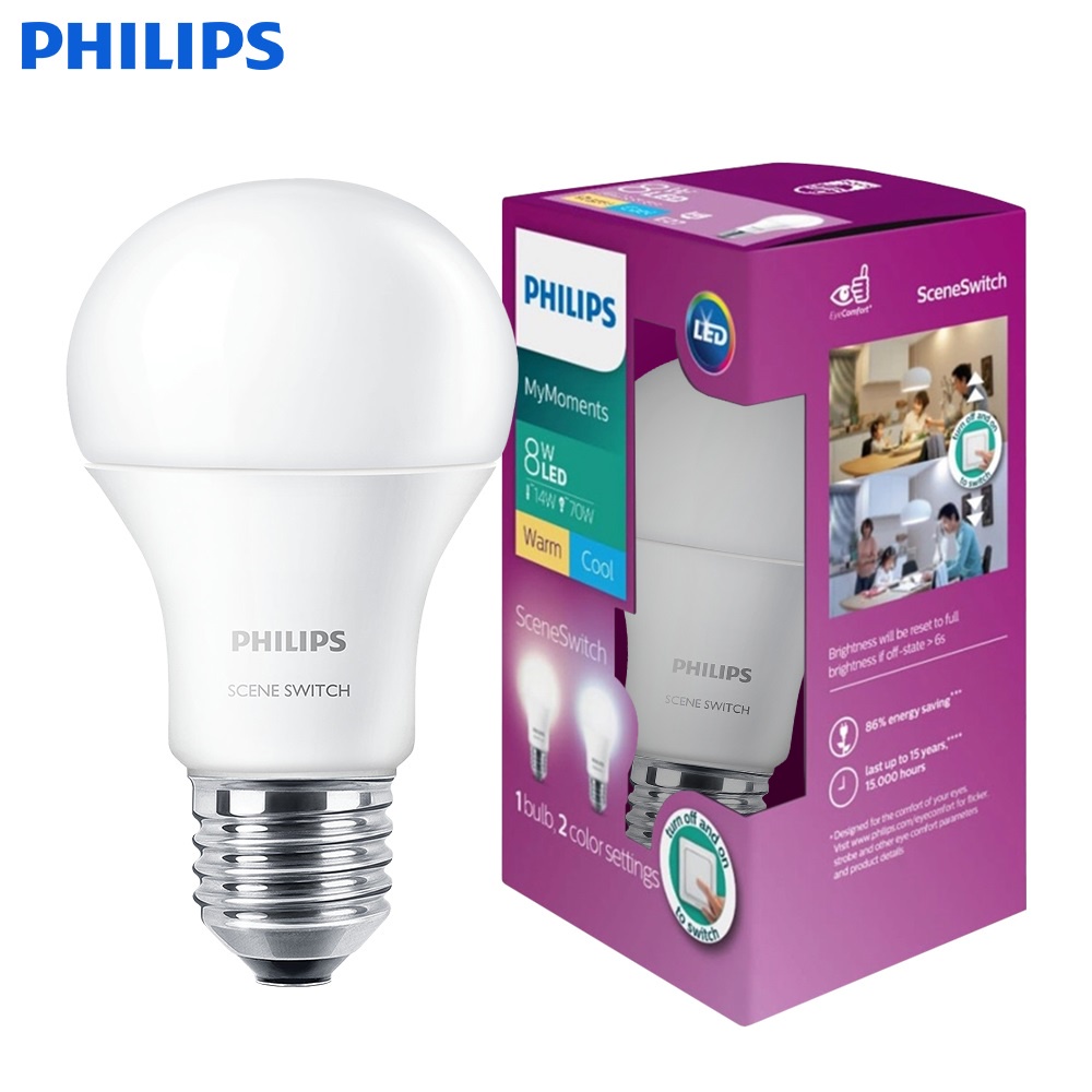 Philips Scene Switch 8W 2 in 1 LED Bulb E27 (3000K/6500K) | Shopee ...