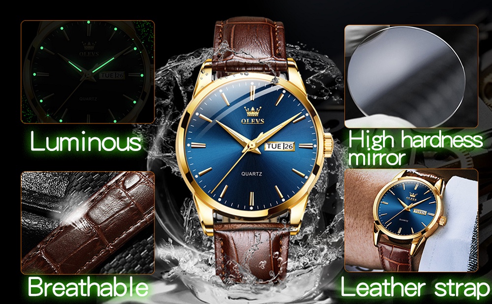 OLEVS Mens Watch Quartz Waterproof Luminous Original Watches Sport Dual ...