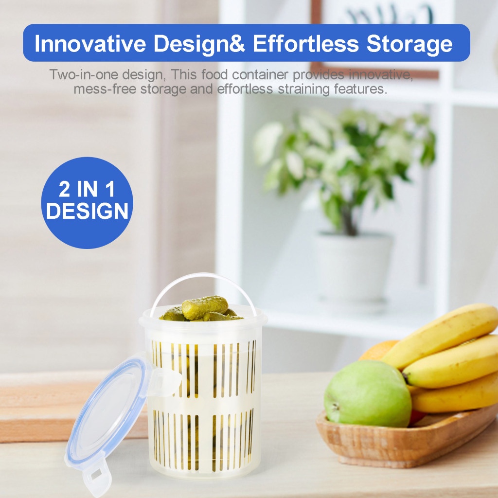 [EPAY] Pickle Jar With Strainer Insert Deli Food Storage Container ...