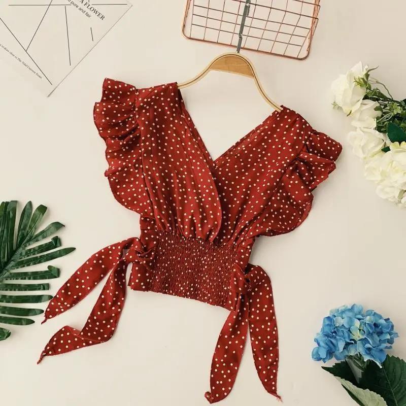 Korean Version Sweet Polka Dot V-Neck Flying Sleeves French Romantic ... Korean Version Sweet Polka Dot V-Neck Flying Sleeves French Romantic ...