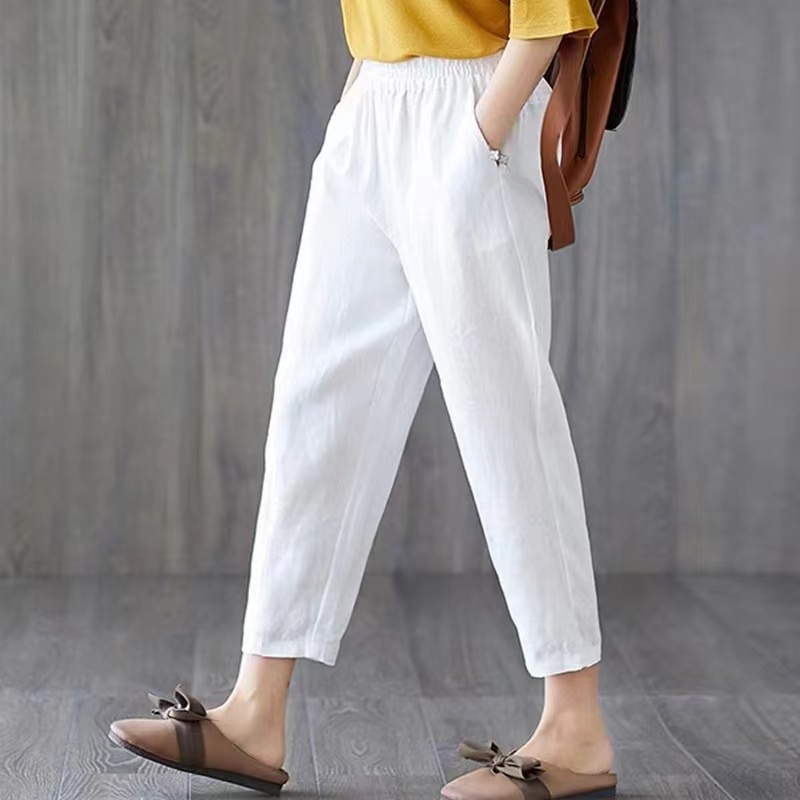 pants for women Plus Size White Pants For Women Cotton Fabric Korean ...