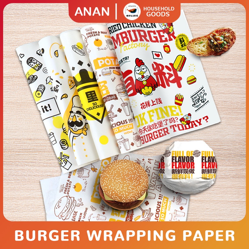 100pcs Wax Paper Burger Sandwich Wrapping Paper Greaseproof Liner Paper ...