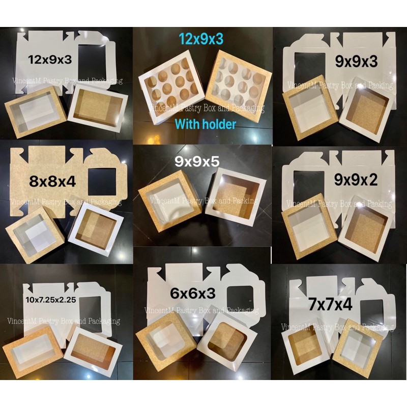 Set of 10 Cake box w/window laminated /Pastry box12x9x3/8x8x4/10.5x7 ...