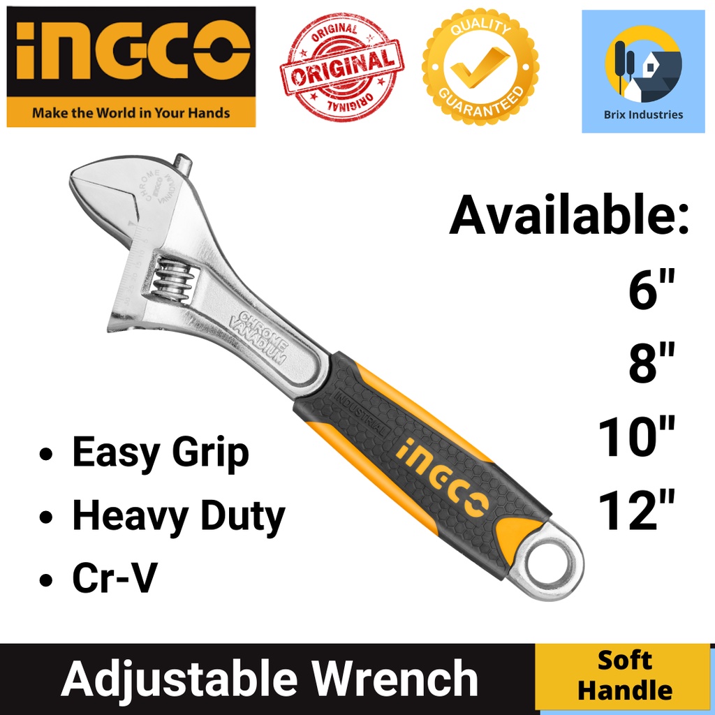 Ingco Adjustable Wrench Soft Handle 6" 8" 10" or 12" Heavy Duty ...