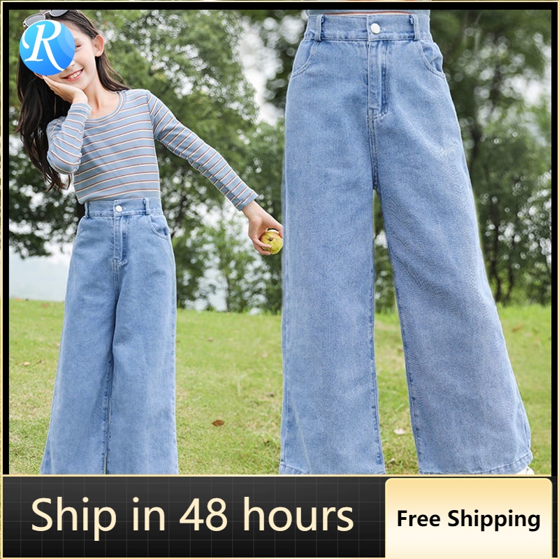 Girls' Denim Pants New Children's Jeans Summer Wide Leg Pants Children ...