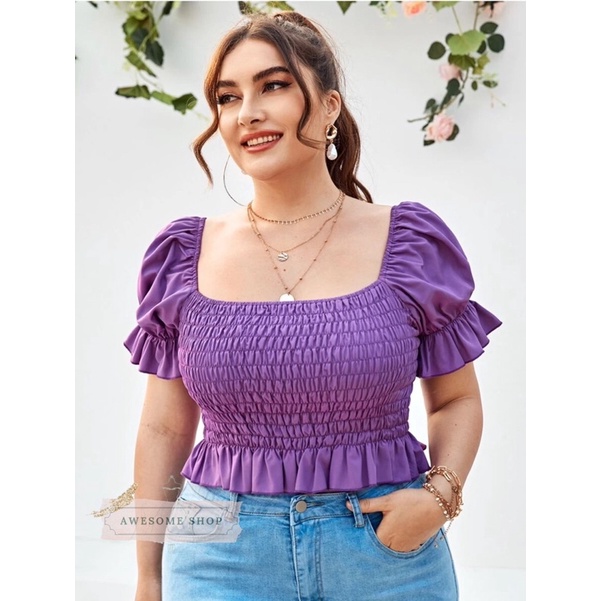 Awesome PLUS SIZE Smocked Crop Top 31064# | Shopee Philippines