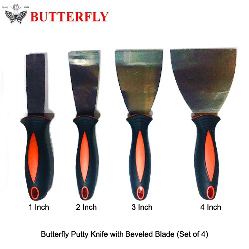 Butterfly Putty Knife with Beveled Blade Set of 4 (1", 2", 3", 4 ...