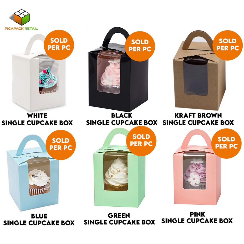 1pc Single Solo Cupcake Box Cookies Boxes Individual Box with Handle ...