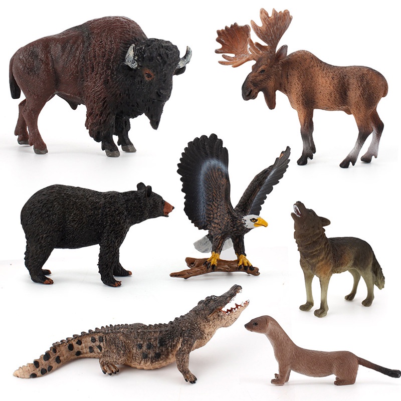 Simulation Jungle Animal 7-Piece Set Moose Bison Black Bear Yangzi ...