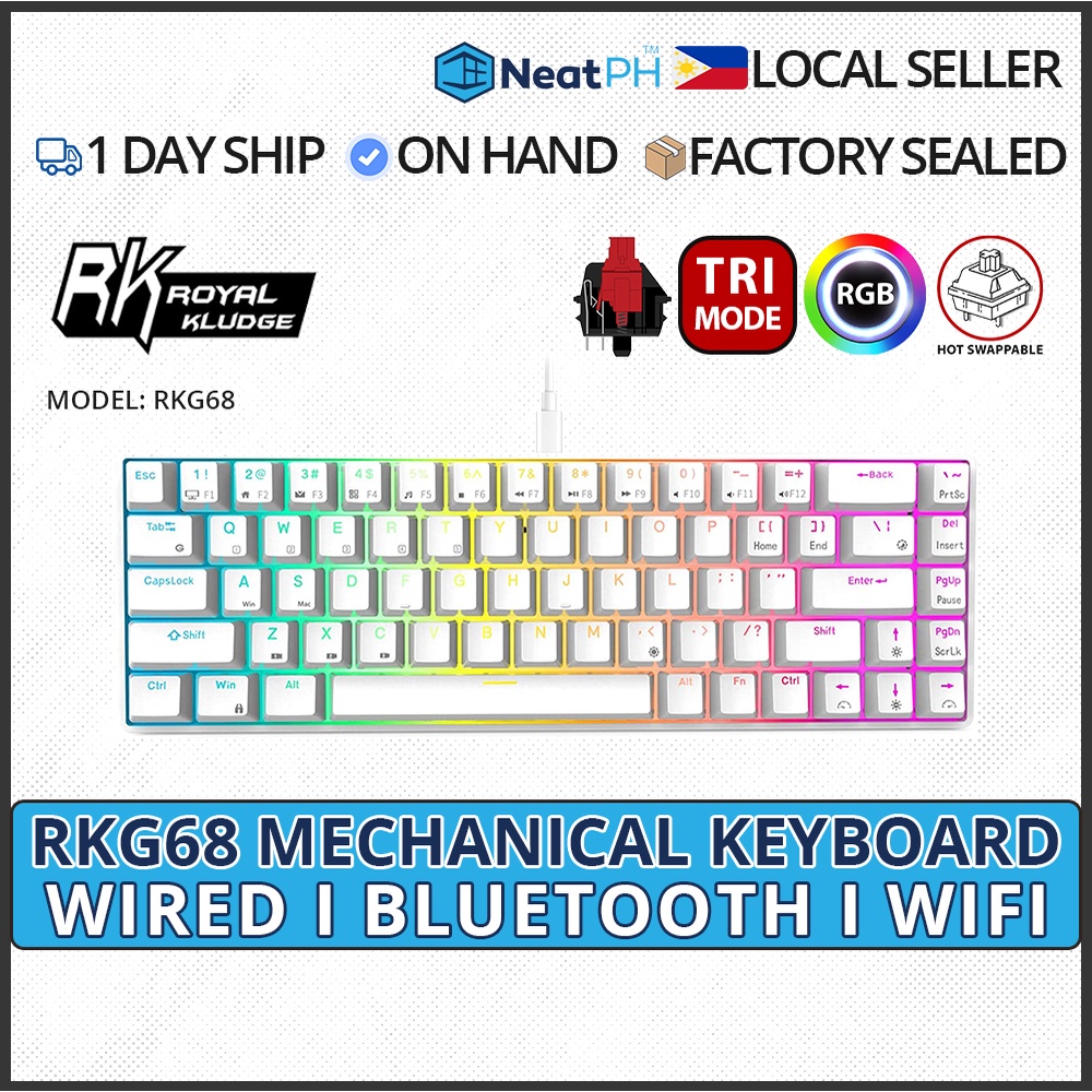 RK Royal Kludge RKG68 RK837 RK68 Wireless Mechanical RGB Keyboard Trimode Hot Swap White ...