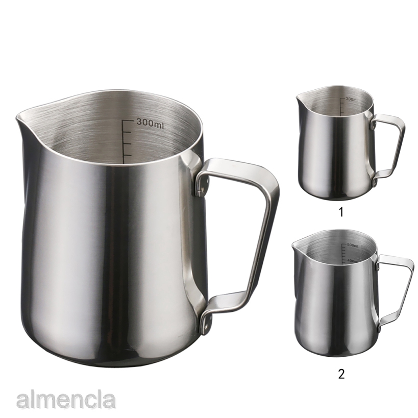 3 Sizes Stainless Steel Milk Pitcher Measuring Scale Jug Frother ...