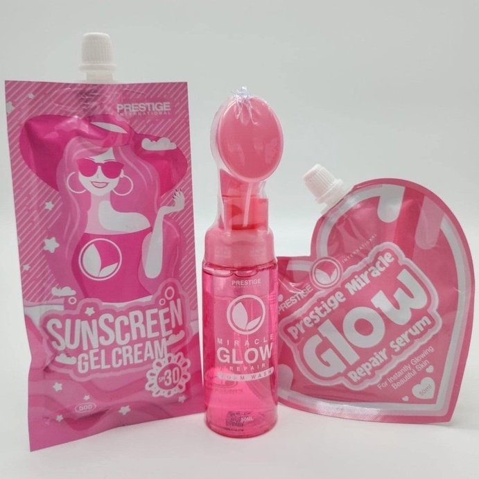 Prestige 𝐓𝐑𝐈𝐏𝐋𝐄 𝐆𝐋𝐎𝐖 𝐊𝐈𝐓 (Miracle Glow Serum/Foam Wash/Sunblock 50g ...