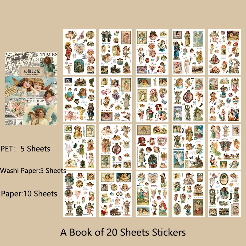 Journamm 20 Pages Vintage Stickers Book DIY Scrapbooking Supplies Ins ...