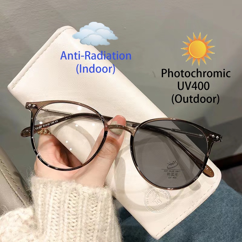 Fashion Photochromic Anti radiation Oval Frame Eyeglasses Women ...