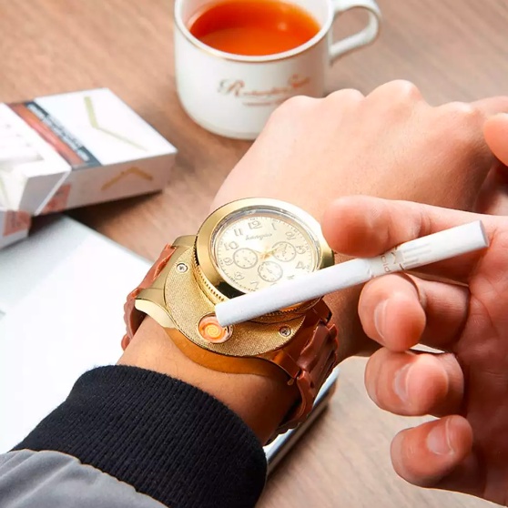 USB Charging Lighter Watch Flameless Windproof Lighters Rechargeable ...