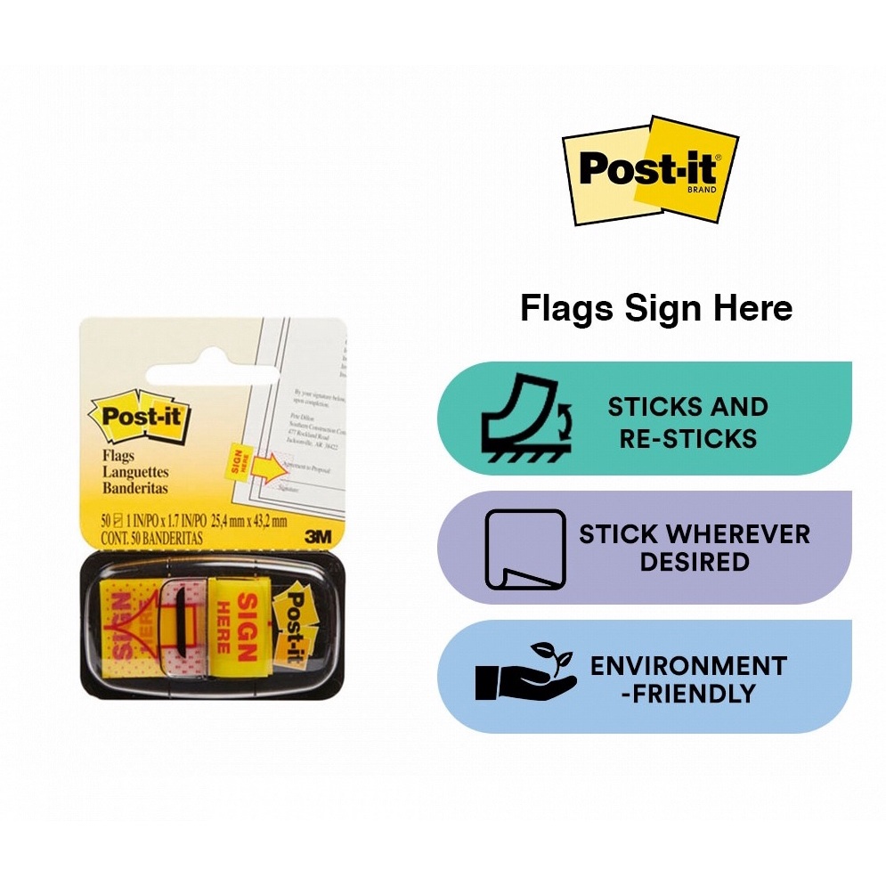 3M Post-it Flags, 1 in x 1.7 in, 50 FL/PD, 36/CV 680-9 Sign Here ...
