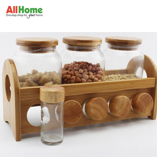 Dinner Essential Bamboo 8pc Jar Spice Rack Standing Rack Shelf Holder ...