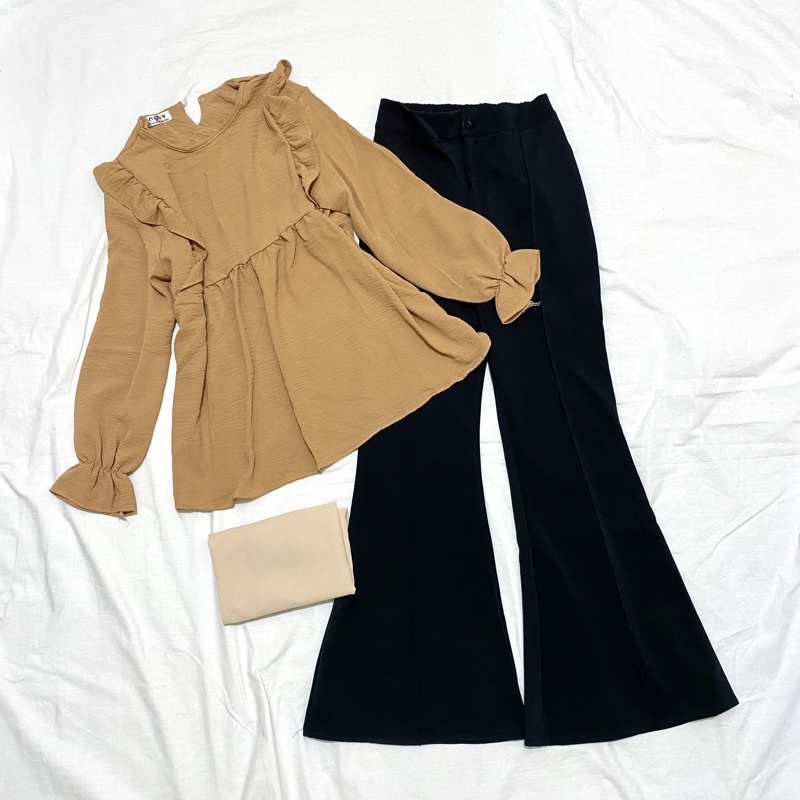 ONE SET (pashmina+ruffle blouse+cutbray pants) | Shopee Philippines