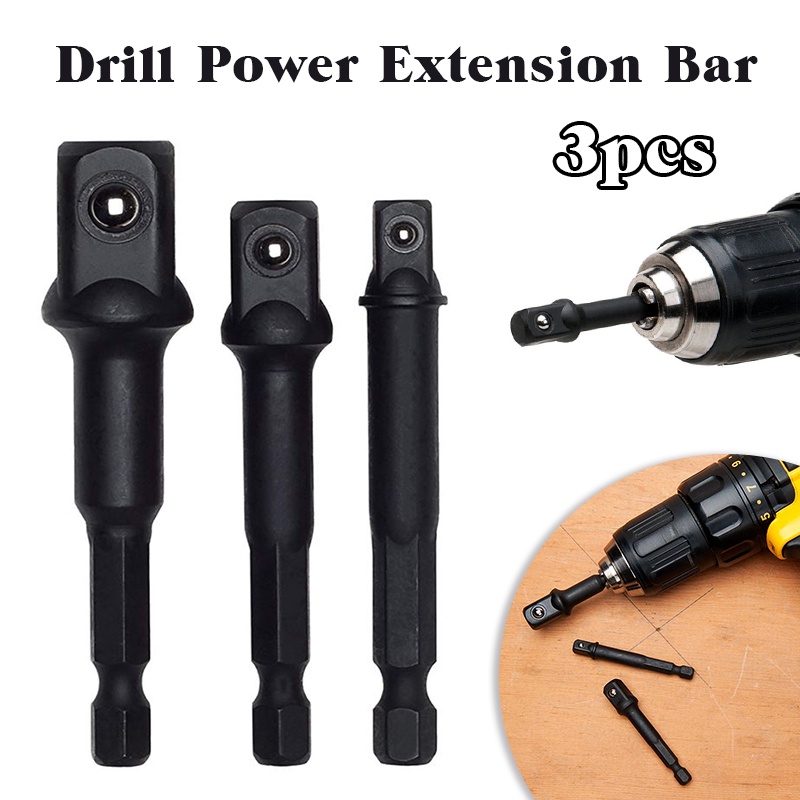 3pcs Socket Bit Adapters 1/4" 3/8" 1/2" Drill Power Extension Bar Hex ...
