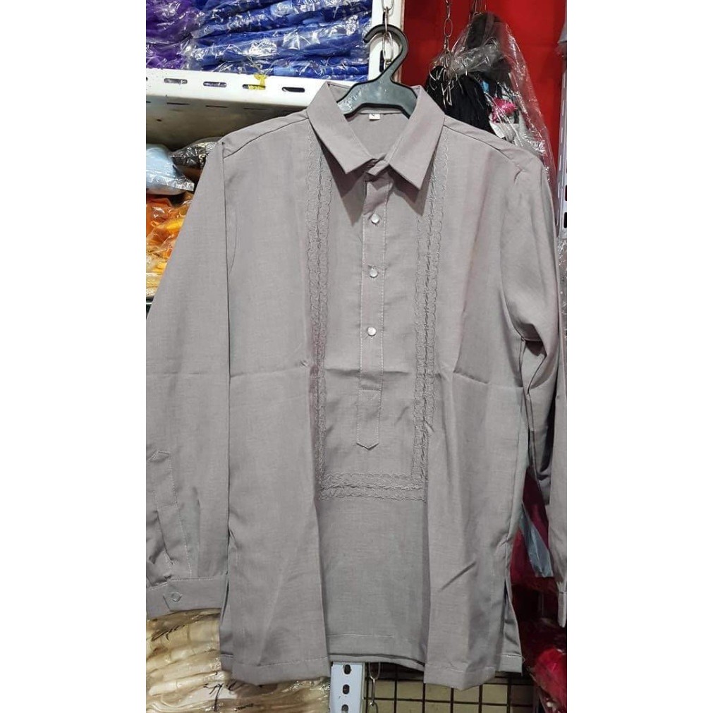 GREY-High Quality Long Sleeve Barong Casual/Formal Wear | Shopee ...