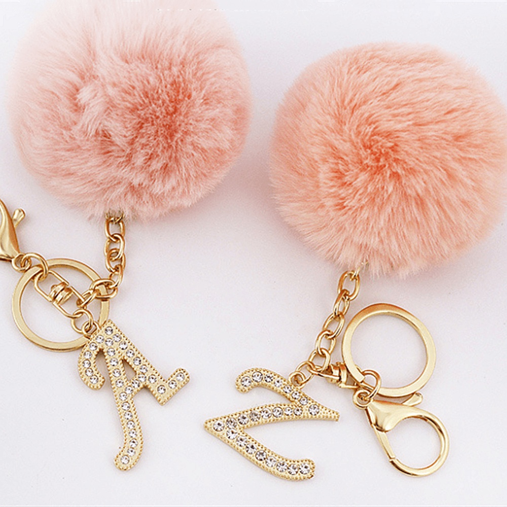 26 Letter A-Z Initials Rhinestone Alloy Keychain Charms With Pink ...