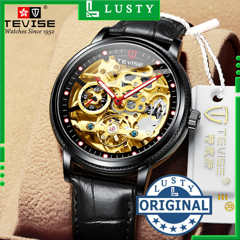 【Original】TEVISE Automatic watch for men Gold Luxury Skeleton ...