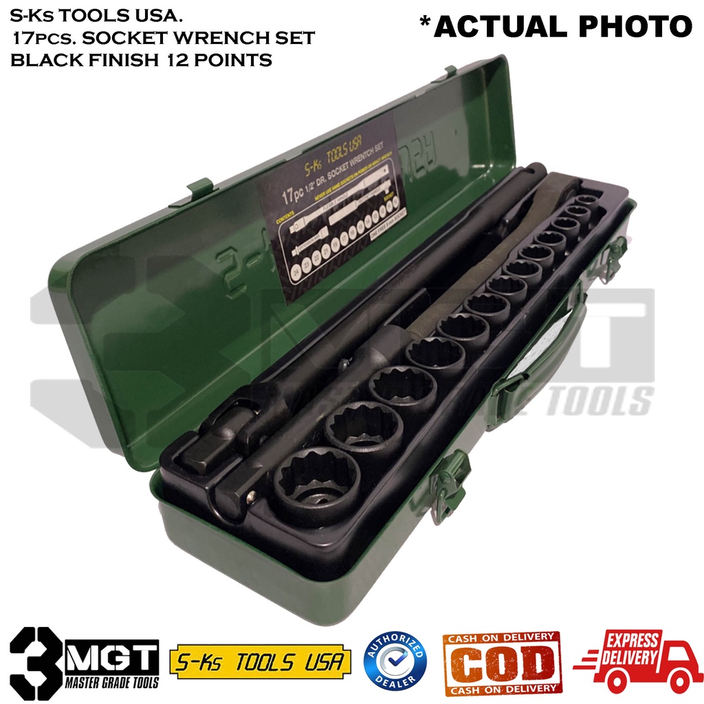 Oiginal S-Ks Tools 17 Pcs. 1/2 Drive Socket Wrench Set 12 Points ...