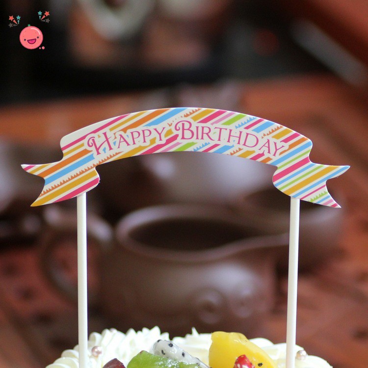 Cake Topper Happy Birthday small flag birthday card insert banner card ...