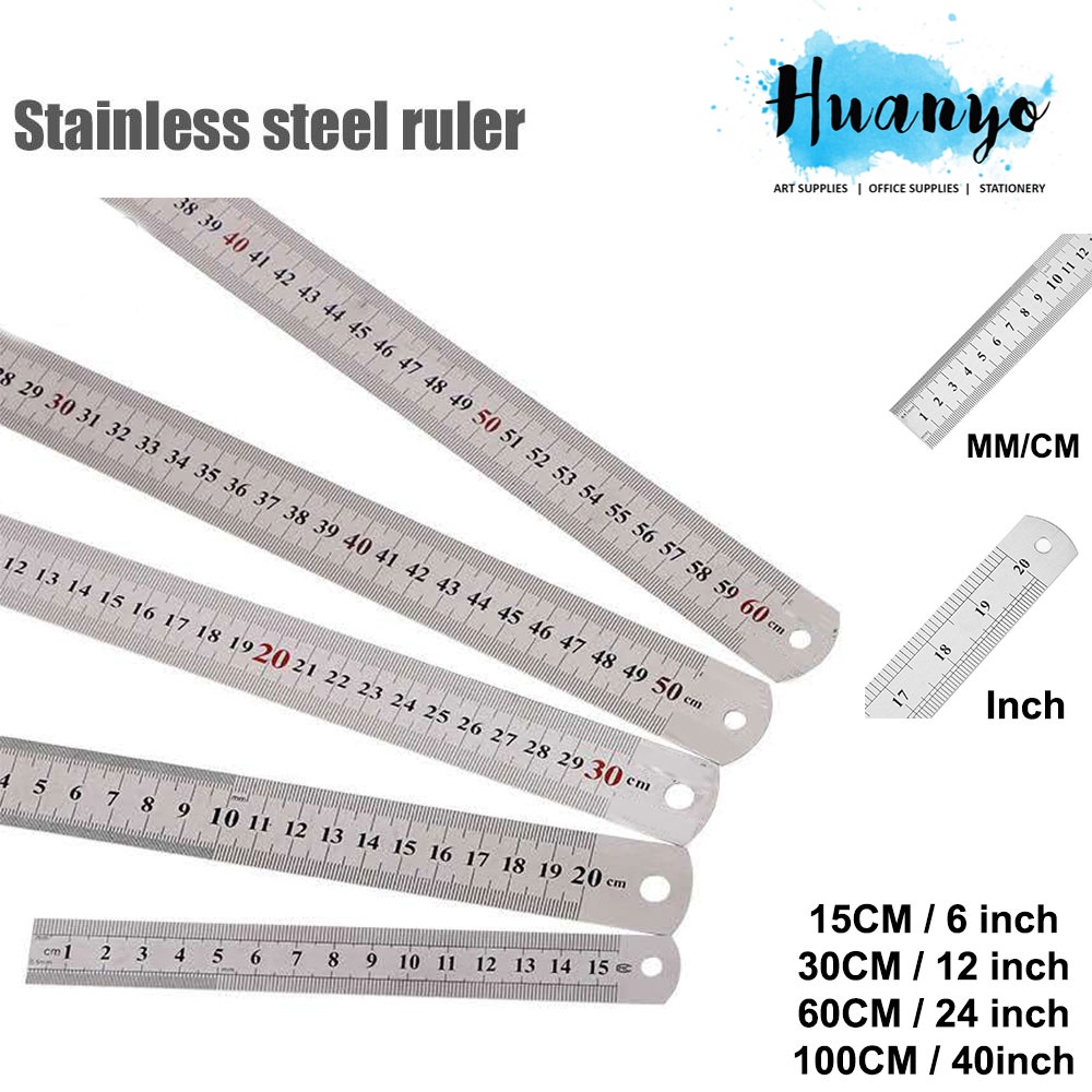 Standard Stainless Steel Metal Ruler (15cm/6 inch,30cm/12 inch,60cm/24 ...