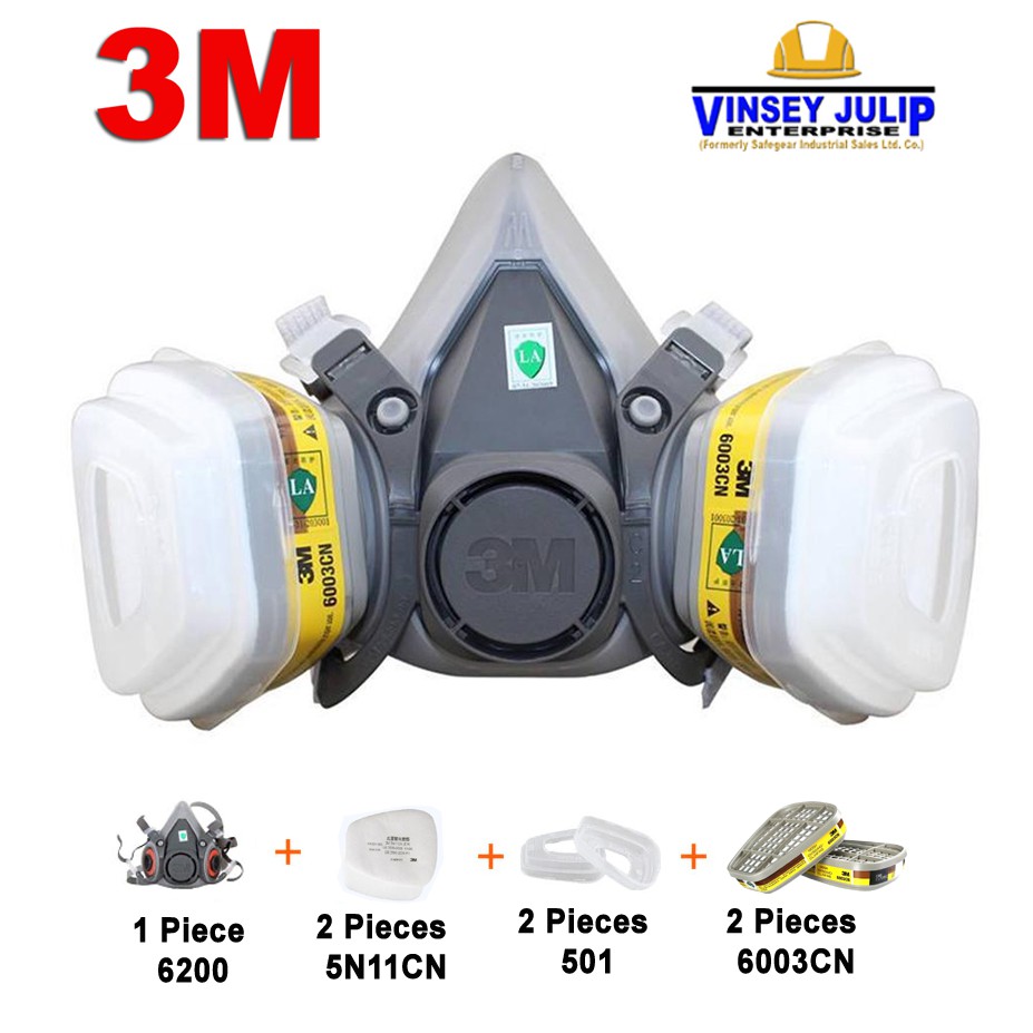 4 in 1 3M 6200 Respirator with 3M 6003CN Acid Gas Cartridge, 3M 501 ...