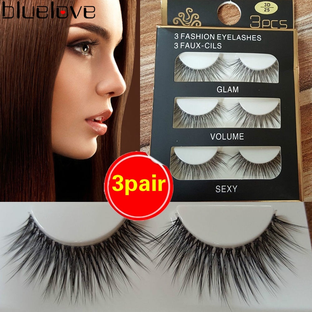3 pairs of long false eyelashes makeup natural false thick eyelashes ...