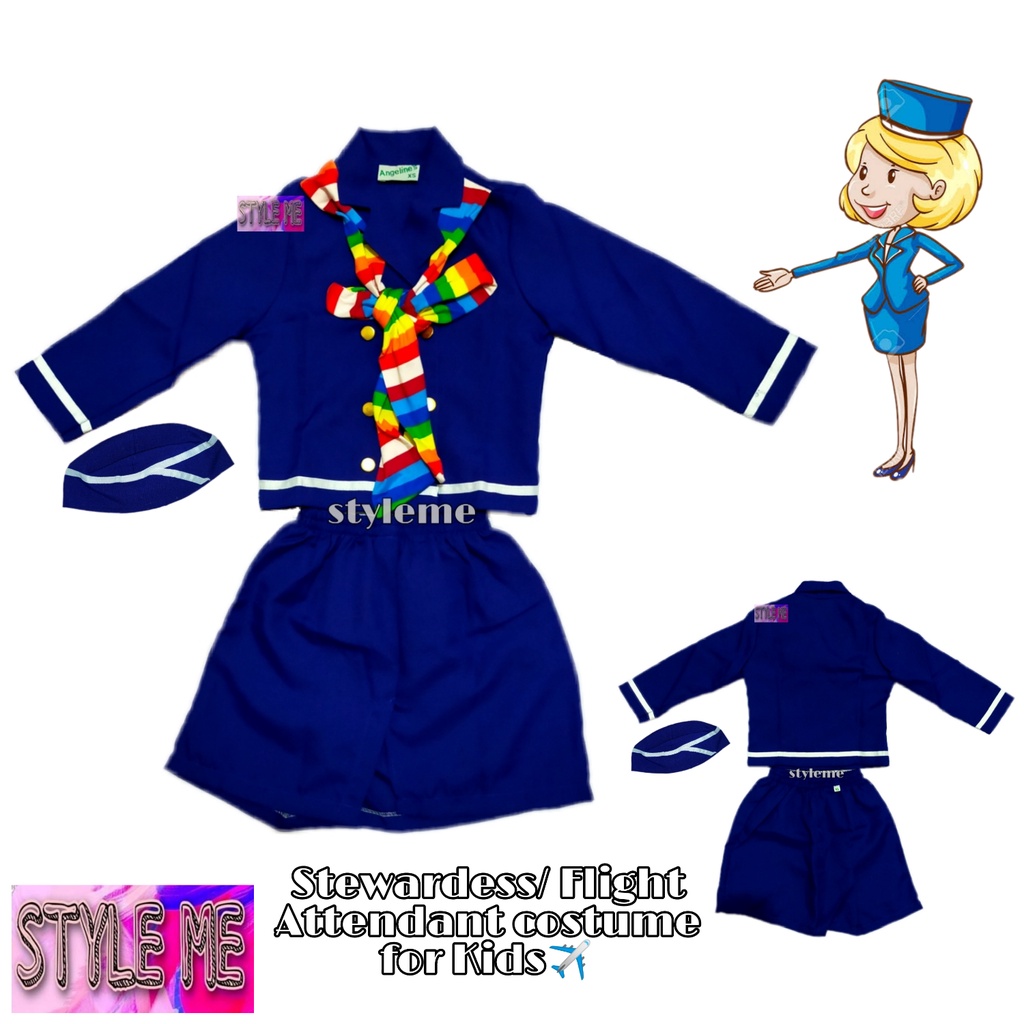 Stewardess / Flight Attendant Blue Uniform Occupation Costume Cosplay ...