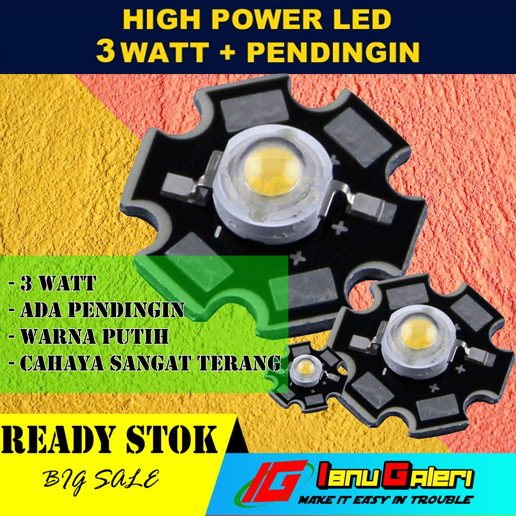 PUTIH 3 WATT- 5WATT HPL LED HIGH POWER LIGHT WHITE WITH STAR HEAT SINK ...