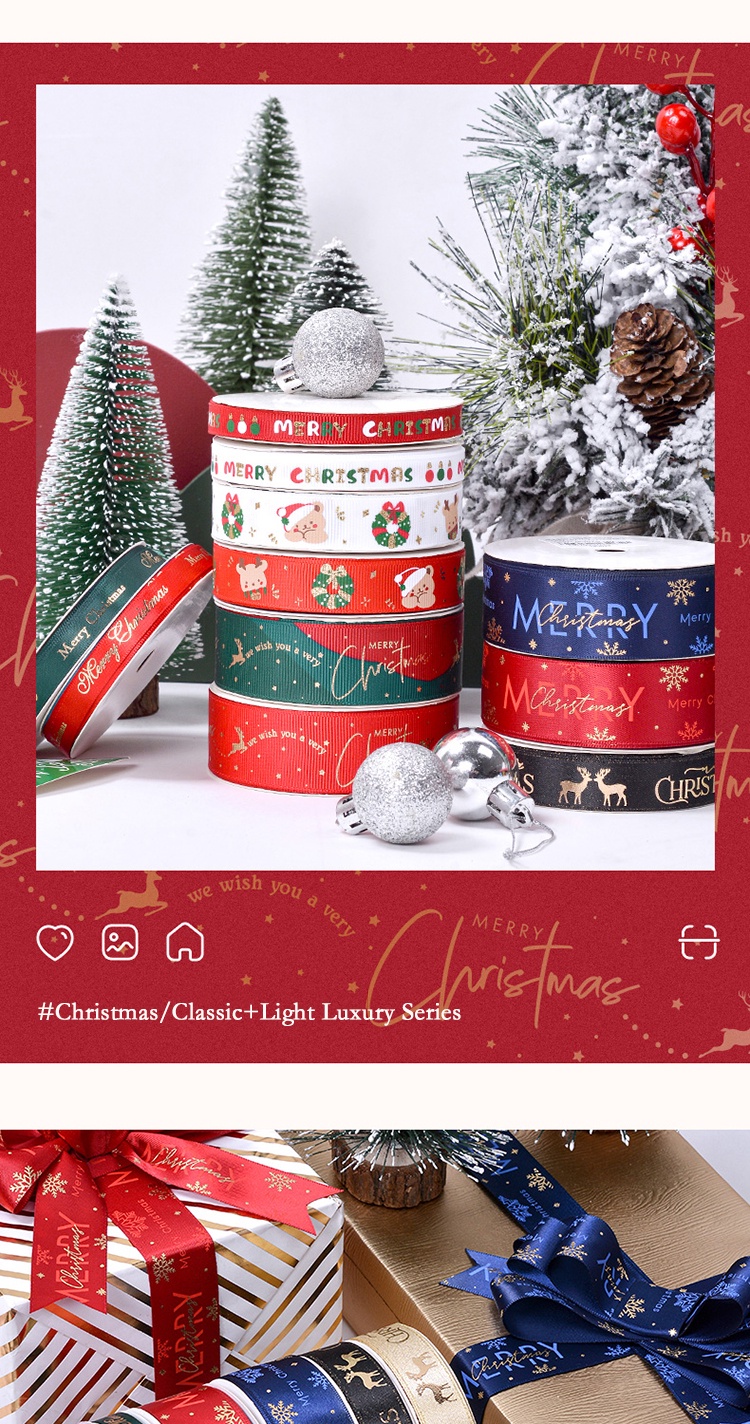 9metres/roll Christmas Ribbon 9mm 16mm 25mm Ribbons for Xmas Gifts DIY ...