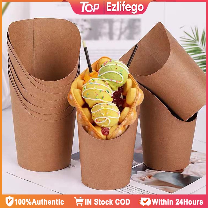 25Pcs Kraft Paper Fries Cup Holder Egg Waffle Holder 16oz Party Baking ...