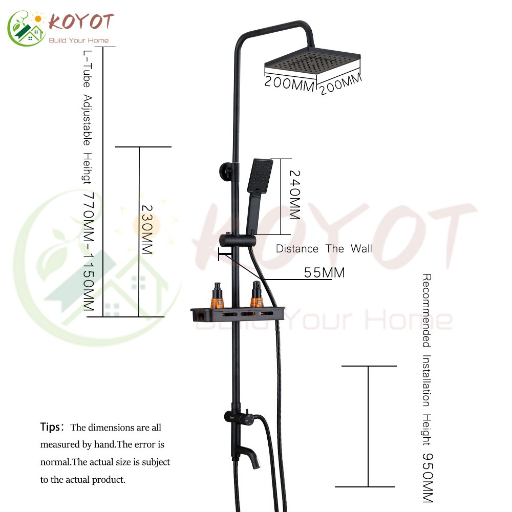KOYOT 304 Stainless Steel Bathroom Black Single Cold Shower Set for ...